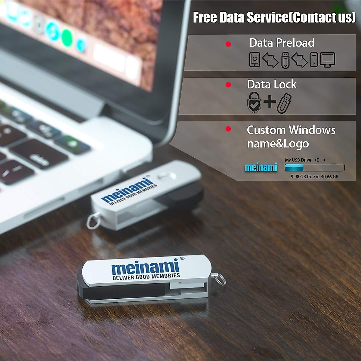 MEINAMI Customized USB Flash Drive Blue Aluminum Swivel Custom Thumb Drive Personalized Memory Stick 32GB 100 Pack