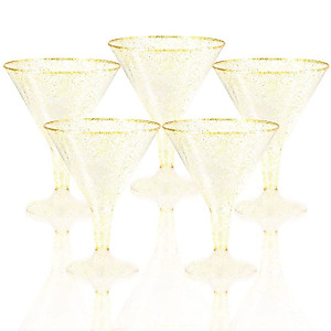 Liacere 24 Pack Gold Plastic Martini Glasses - 6.25oz Disposable Cocktail Glasses - Plastic Margarita Glasses Perfect for Wedding & Party