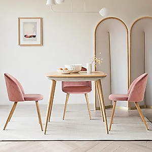 FurnitureR Upholstered Velvet Dining Chair Mid Back Armless with Wood Legs for Home Kitchen Bedroom Living Room, Set of 2, Rose