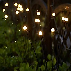 valktech Solar Garden Firefly Lights Solar Swaying Light, Sway by Wind, Solar Outdoor Lights, Yard Patio Pathway Decoration, High Flexibility Iron Wire & Heavy Bulb Base, Warm White(4 Pack)