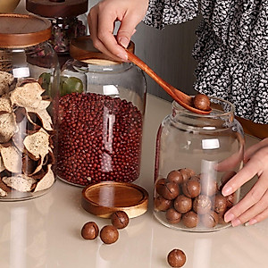 Bekith 2 Pack 42 FL OZ (1250ml) Glass Storage Jars with Wooden Lids, Glass Food Storage Container with Airtight Lid, Glass Pantry Canister for Beans, Rice, Sugar, Coffee and etc
