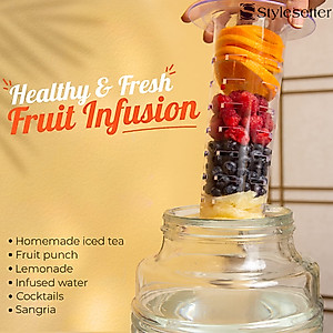 Style Setter Glass Drink Dispenser for Parties - 2.4 Gallon Large Capacity Beverage Dispenser - Easy Assembling with Leakproof Spigot - Fruit Infuser for Best Taste - Galvanized Base Water Dispenser