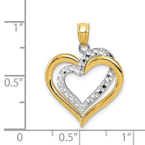 Solid 14k Yellow and White Gold Two Tone Diamond-Cut Intertwined Hearts Pendant Charm - 24mm x 19mm
