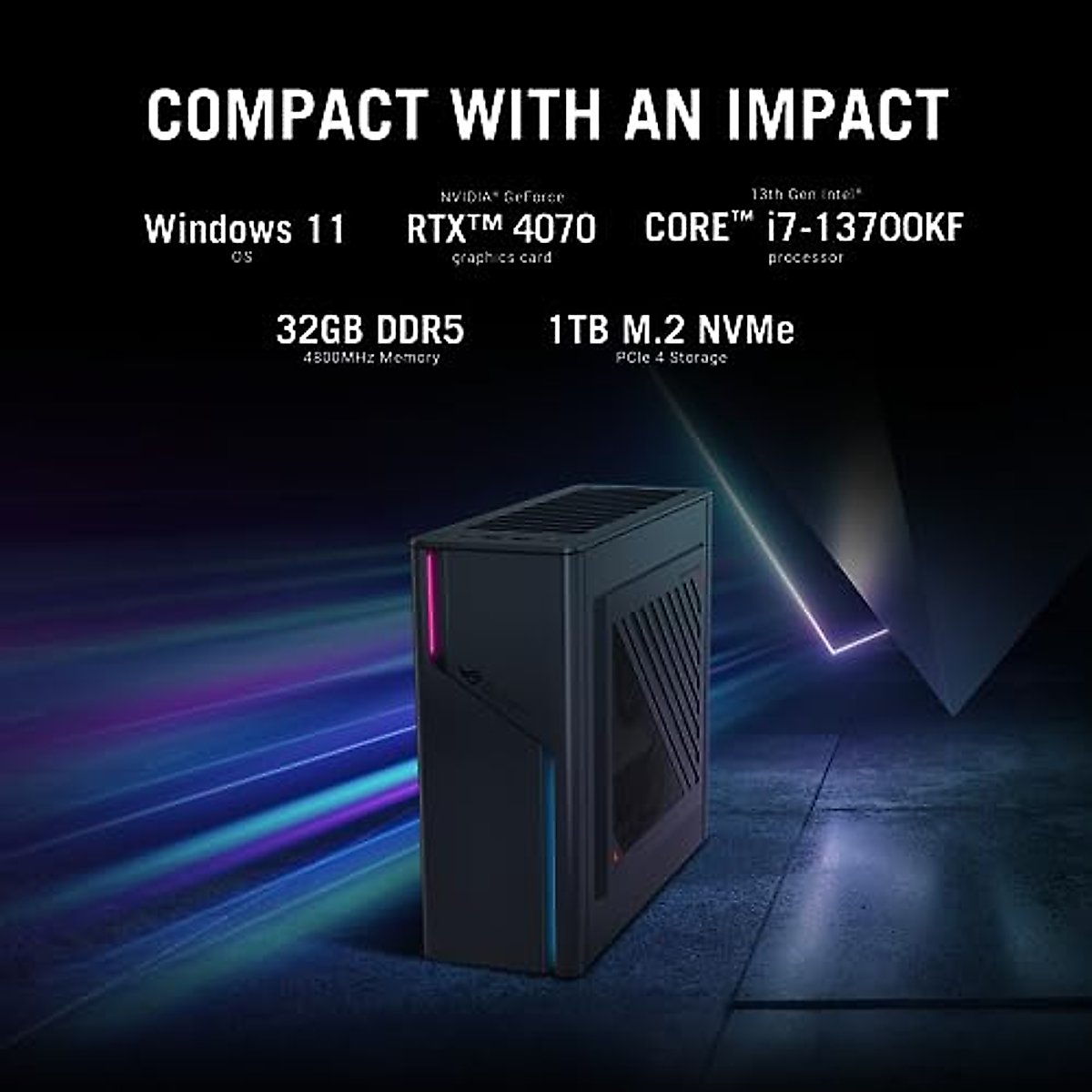 ASUS 2023 ROG G22CH DB779 Gaming Desktop PC, Small Form Factor, Intel Core i7-13700KF, NVIDIA GeForce RTX 4070, 1TB SSD Gen 4, 32GB DDR5 RAM, Windows 11, G22CH-DB779