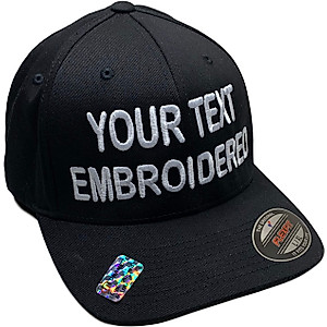 Custom Hat Flexfit 6277 Embroidered Your Own Text Curved Bill (L/XL, Black)