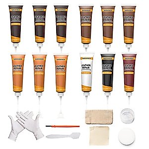 NADAMOO Leather Repair Kit for Couches, Vinyl Repair Kit for Furniture, Car Seats, Sofa, Belt, Shoes, Boat - Scratch Filler Leather Care DIY Leather Fix Kit Repairs Tears Burn Holes - Brown Tone