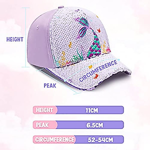 Baby Girls Baseball Cap Toddlers Baseball Hat Baby Girls Snapback Cap Adjustable Trucker Cap for Kids Ages 4-8 Years Girls Cute Visor Hat with Mermaid