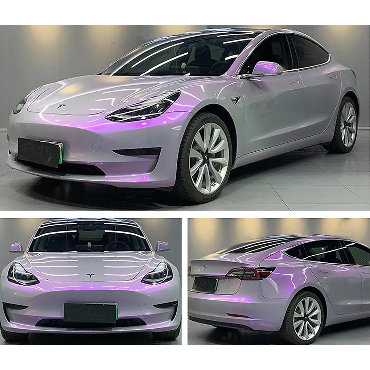 ASENDIWAY Chameleon Glossy Light Grey to Purple Car Vinyl Wrap Roll Color Change Adhesive Decal Sticker Film Stretchable Air Release DIY Vehicle Vinyl