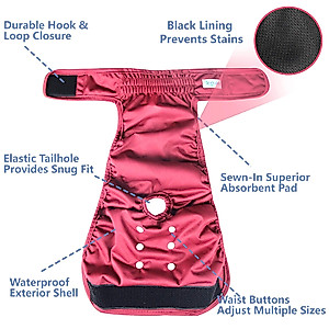 Leekalos Reusable Washable Dog Diapers Female (3 Pack) - Highly Absorbent Doggie Diapers - Size Adjustable Puppy Diapers for Dog Period Panties (Large,Red,Purple,Black)