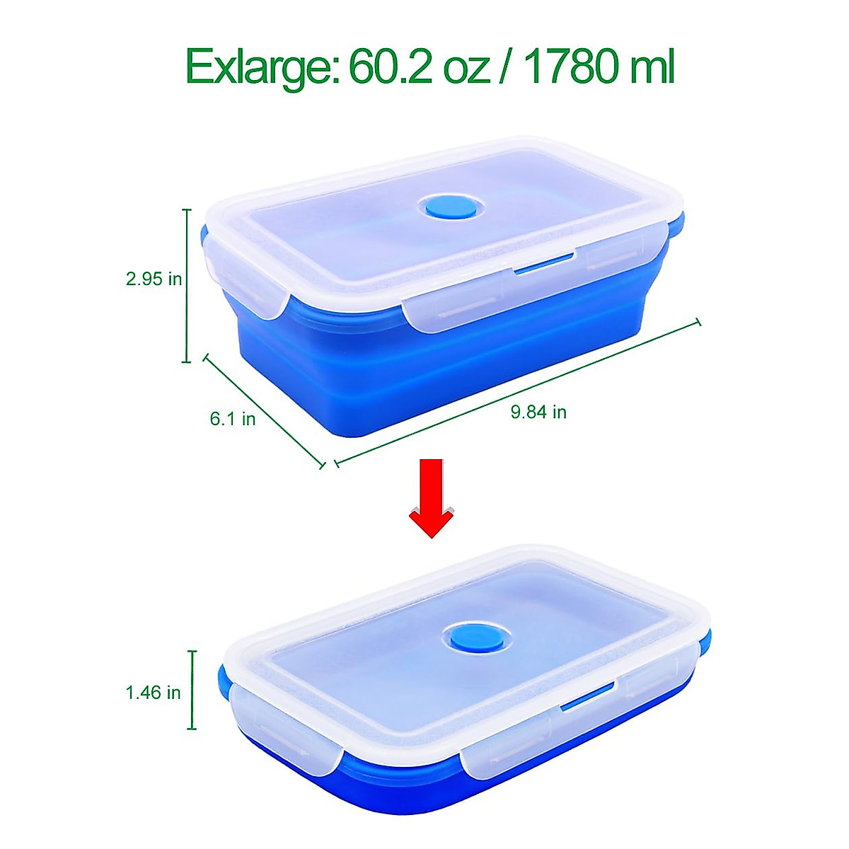 FUSMYE Set of 2 Extra Large Collapsible Silicone Food Storage Containers With Lids,82.8oz + 60.2oz Meal Box For Kitchen,Big Bento Lunch Boxes, Microwave,Dishwasher and Freezer Safe For Camping