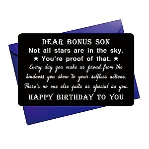 TGCNQ Stepson Birthday card Happy Birthday Bonus Son - Engraved Wallet Card for Stepson's Birthday, Happy Birthday to Bonus Son