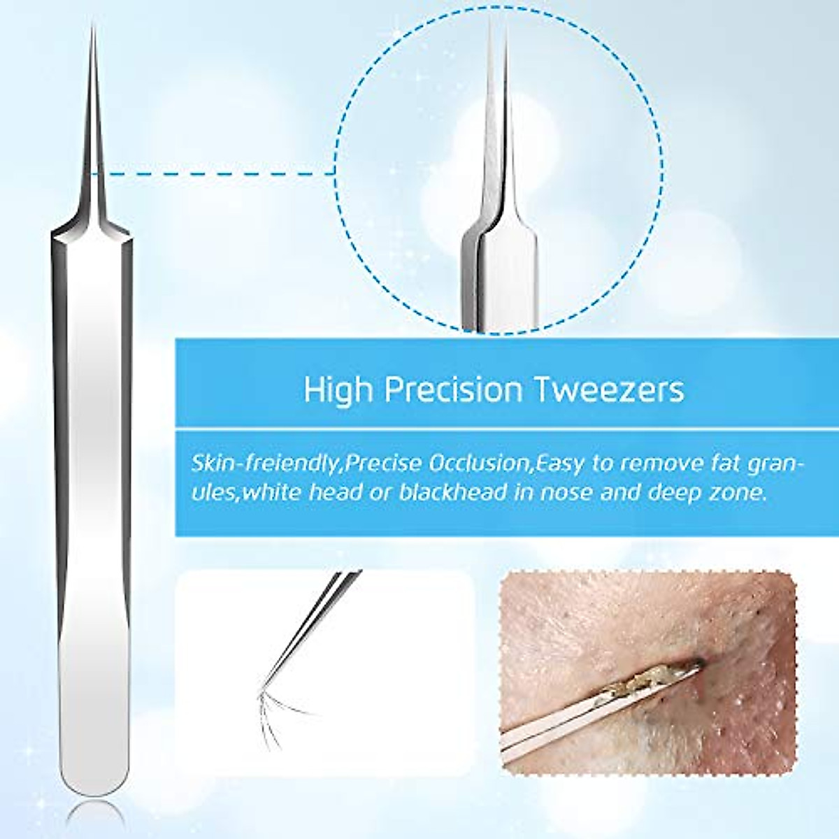 Best Blackhead Remover, Blackheads Blemish Removing, Acne Whitehead Removal Kit, Pimple Comedone Extractor Tool, Popper Pimples Treatment, with Tweezers, Risk Free for Face Forehead Nose