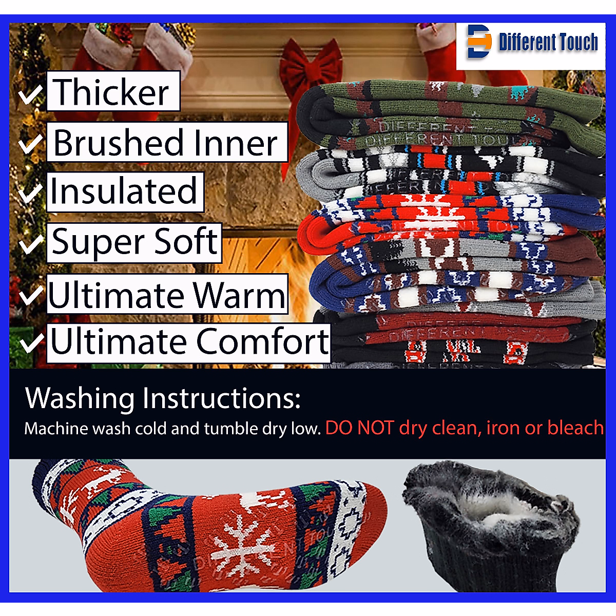 6 pairs Packs Thermal Lodge Socks for Men and Women, Heated Winter Non-Skid Boot Socks, Insulated for Cold (as1, numeric, numeric_10, numeric_13, regular, regular, Assorted Winter Themed, 10-13)