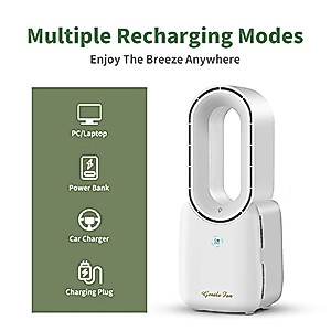 Misby Desk Fan, Portable Bladeless Fan 4 Wind Speeds & Touch Control 5 Colors LED Light 11.8 Inch Small Quiet Cooling Fan, Personal Quiet Table Fan for Home, Office, Desktop, Bedroom (White)