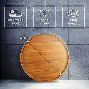 WOODLA 14 Inch Round Charcuterie Boards Cheese Board - Natural Wooden Serving Tray with Rim for Party and Home Decor - Perfect Food Platter and Kitchen Accessory