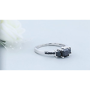 Dazzlingrock Collection 1.25 Carat (Cttw) Sterling Silver Princess & Round Black Diamond Wedding 3 Stone Ring 1 1/4 CT, Size 7