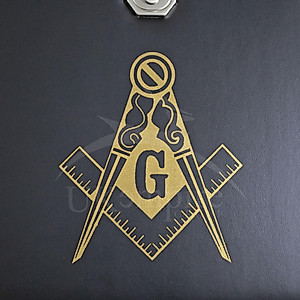 UK EMPIRE GROUP Masonic Apron & Chain Collar Case Leather Master Mason (Printed) MM, Provincial Size – Freemason Carrying Bags (Gold)