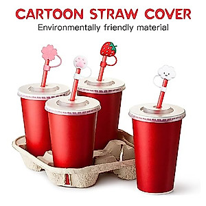 Gatuida Straw Cover, 4Pcs Straw Tip Cap Reusable Drinking Straw Toppers, Silicone Straw Plugs Reusable for 6-8 mm Straws Anti-dust Straw Tips Plugs