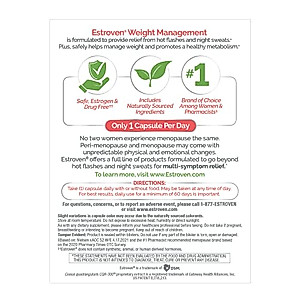 Estroven Weight Management for Menopause Relief - 30 Ct. - Clinically Proven Ingredients Help Manage Weight, Provide Night Sweats & Hot Flash Relief - Drug-Free & Gluten-Free Caplets