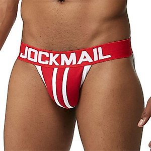 JOCKMAIL Mens Cotton Underwear Bikini Jockstrap Underwear for Men G-String Thong (XXL, Red)