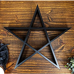 Ebros Light Duty Black Sacred Pentagram Pentacle Star Wall Hanging Floating MDF Wood Shelf 15" Tall 15" Wide Occult Wiccan Triple Goddess Home Office Room Accent