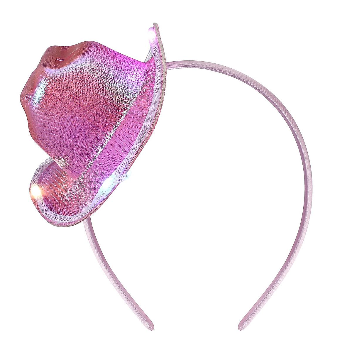 Cozypower Pink Cowboy Hat Headband Mini Cowgirl Hat Headband Cowgirl Hat Women's Costume Headwear for Women Masquerade Party (LED Shimmer Style)
