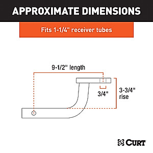CURT 45021 Class 1 Trailer Hitch Ball Mount, Fits 1-1/4-Inch Receiver, 2,000 lbs, 3/4-Inch Hole, 3-Inch Rise