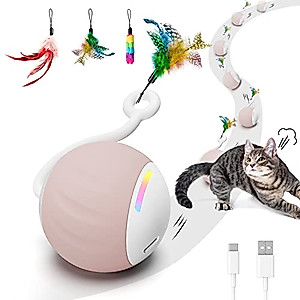 GOGODOGYA Cat toys,Interactive cat toy ball,Indoor Automatic Moving Cat Ball Toys/Puppies Toys,With LED Rainbow Lights,Feathers & USB Charging Cable,Touch control and Sound control Smart Start Cat Toy