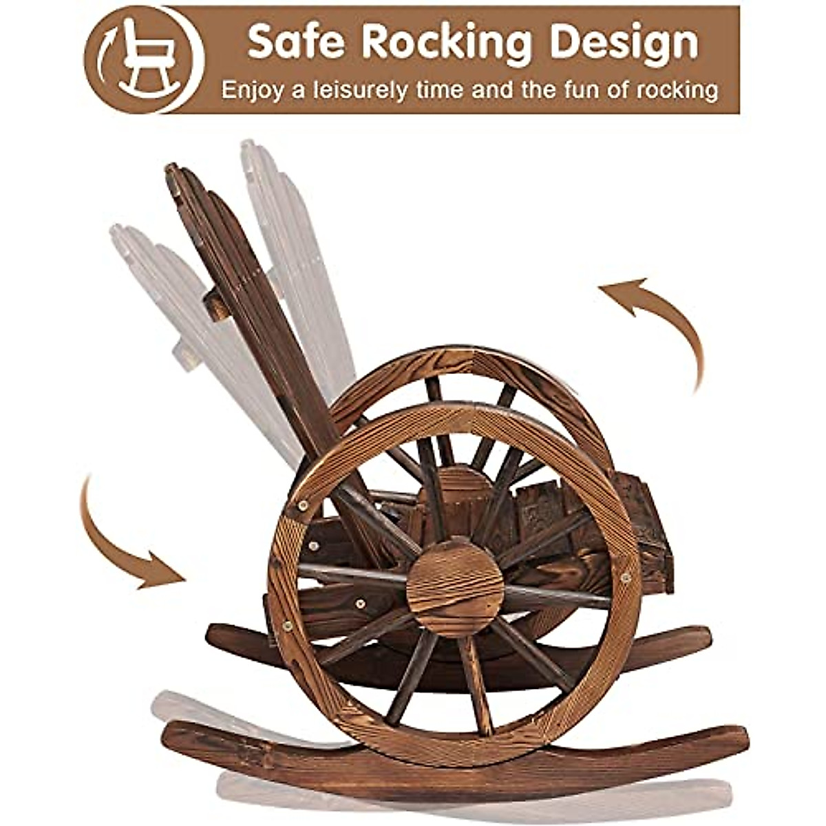 KINTNESS Adirondack Rocking Chair Vintage Wagon Wheel Design Outdoor Furniture for Garden,Patio,Backyard Natural