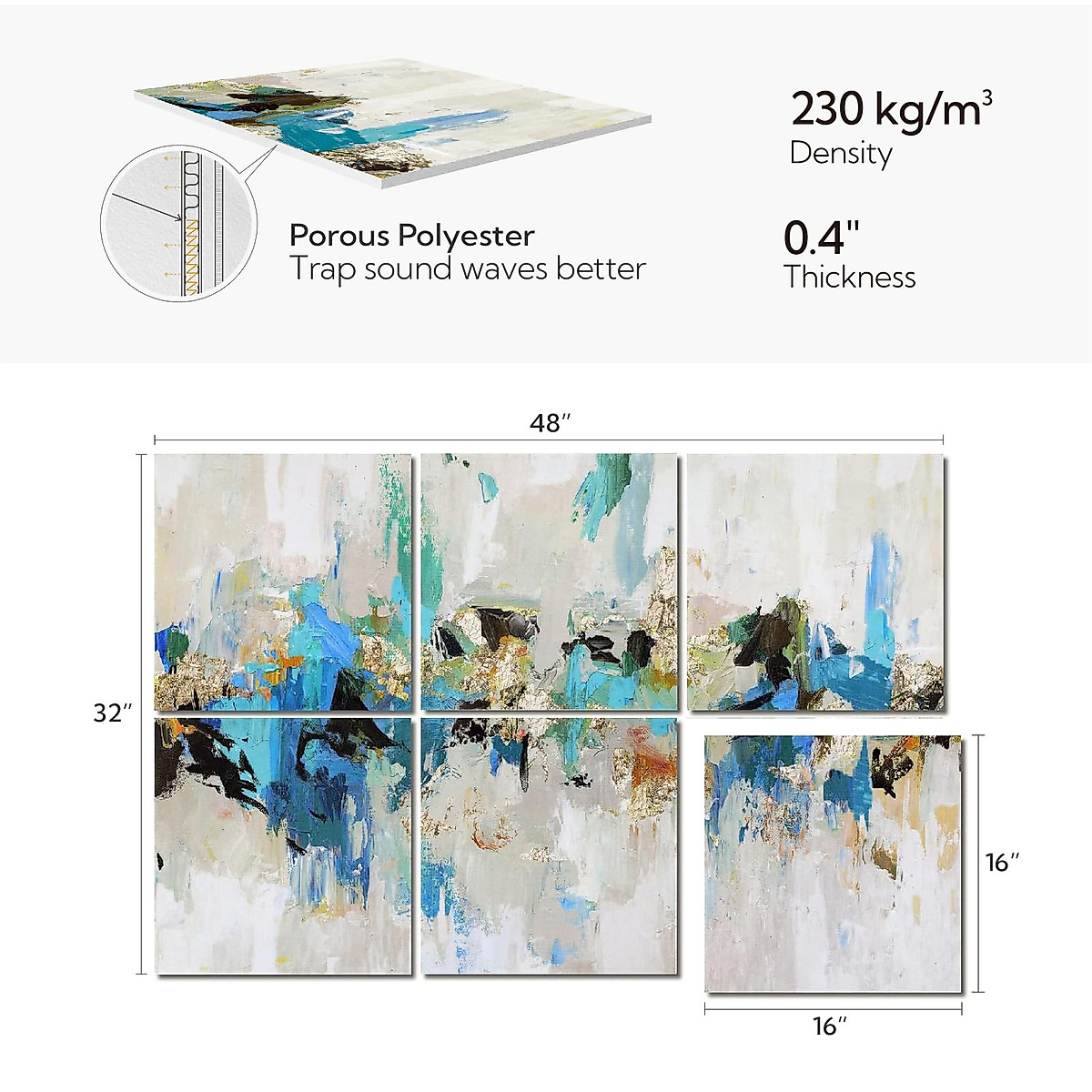 Olanglab Art Acoustic Panels,6 Pack 48''x32'' Acoustical Soundproof Wall Panels Sound Absorbing, Decorative Sound proofing，Sound Absorbing Panels, Studio Acoustic Treatment (Small Size)