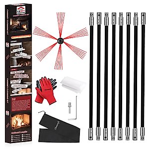 Cleancraft 39 Feet Chimney Sweep Kit, Chimney Cleaning Kit with 12 Flexible Black Chimney Rods, Chimney Brush, Rotary Chimney Cleaning System Driven by Drill