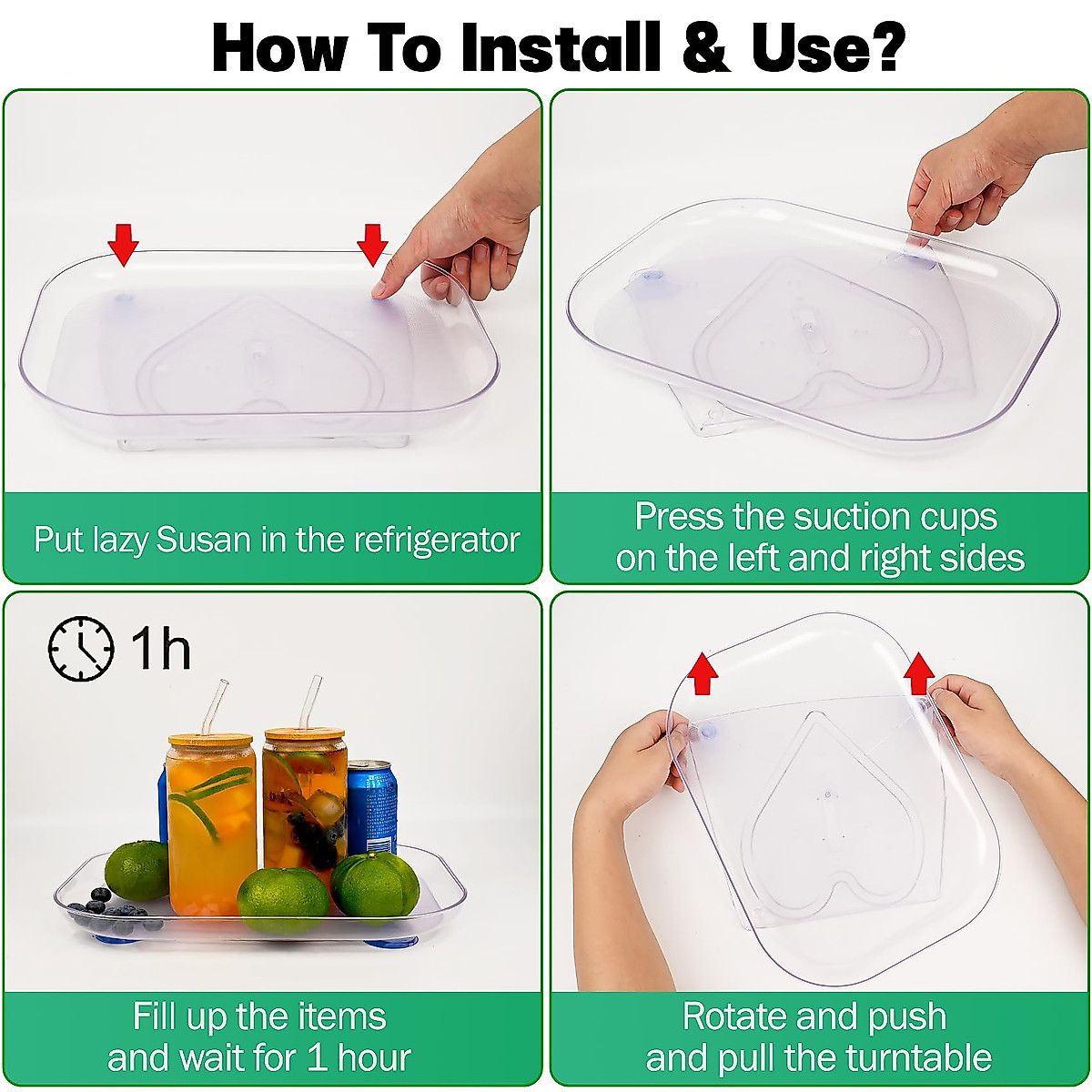 ZVAIGE Lazy Susan for Refrigerator - Fridge Organizers and Storage, Rectangle Clear Turntable Condiments Spice Rotating Storage Rack for Kitchen Cabinet, Dining Table, Countertop (15.75in*11.81in)