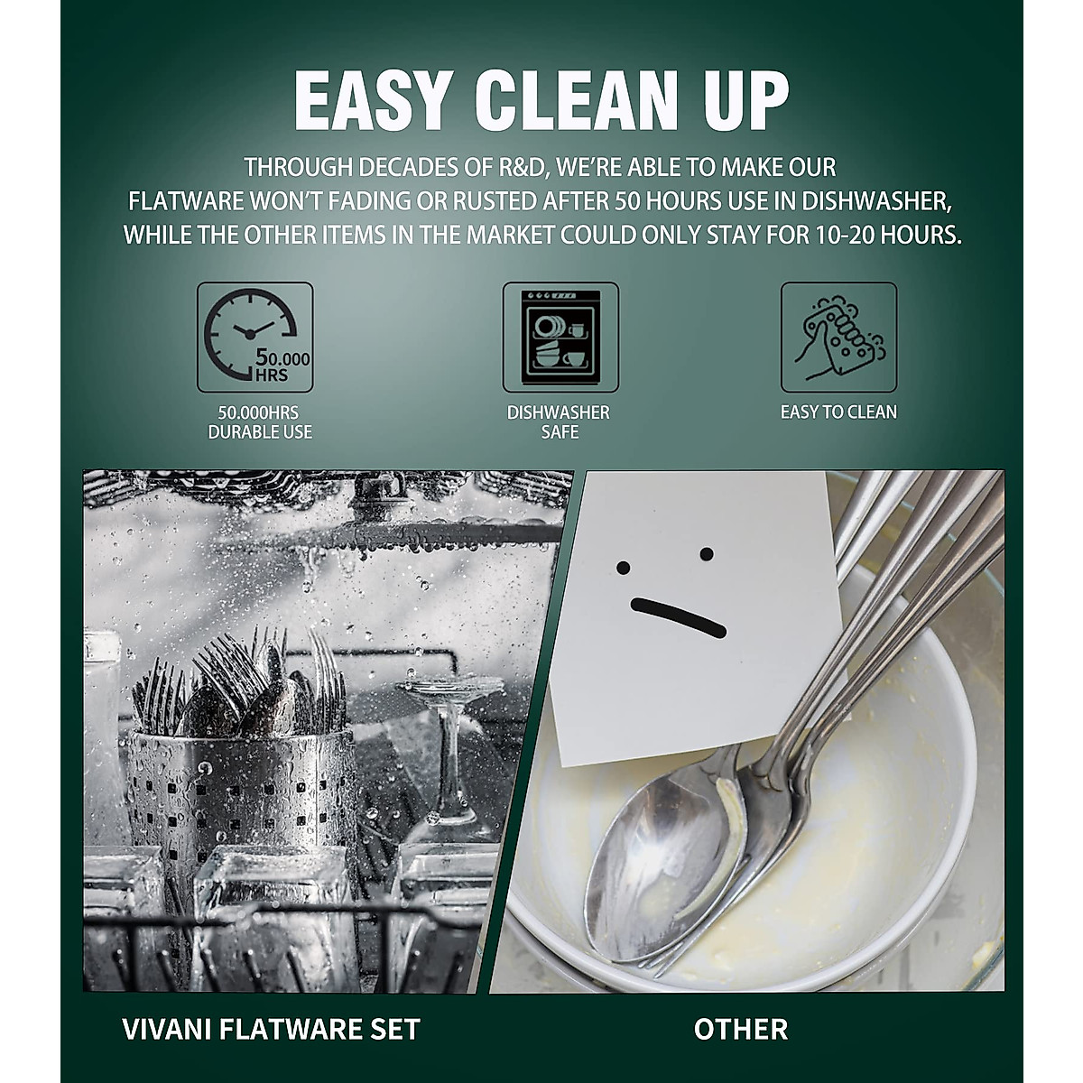 VIVANI Islay Champagne Gold Silverware Set for 8, 40 Piece Flatware Set, Stainless Steel Utensils Set, Kitchen Cutlery Set, Mirror Finish, Dishwasher Safe