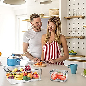 MDHAND Fridge Organizer - Refrigerator Organizer Bins, 10pcs Fridge Organizer and Storage Clear, Stackable Fridge Organizer Bins with Lid BPA Free Egg Organizer for Refrigerator