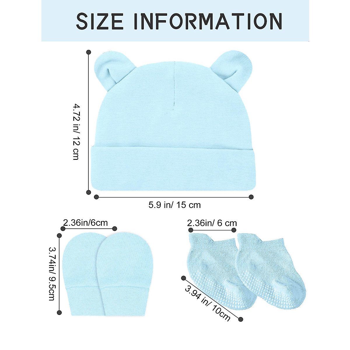 SEAUR Baby Girls Boys 4 Set Teddy Bear Ear Hats Mittens Socks Soft Cotton No Scratch Gloves Non Slip Comfortable Stockings