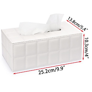 Sumnacon Rectangular Leather Tissue Box Cover - Stylish Tissue Box Holder with Magnetic Bottom, Decorative PU Tissue Box for Vanity Dresser Night Stand Table Countertop Home Office Car,Grid White