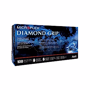 Microflex Diamond Grip MF-300 Disposable Latex Gloves for Automotive, Machinery Industries - Small, Natural Clear (Box of 100)