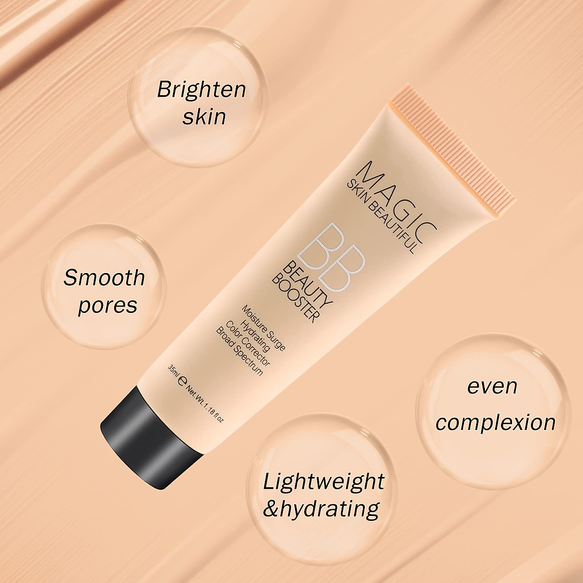 Boobeen Hydrating BB Cream, Full-Coverage Foundation&Concealer, Color Correcting Cream, Tinted Moisturizer BB Cream for All Skin Types - Evens Skin Tone（2 Pcs）