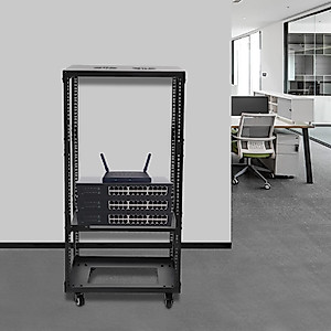 18U Open Frame Server Rack - 4 Post Adjustable Mobile - Free Standing Rolling Network/Computer Equipment Data Rack, Open Frame Rack for Servers & AV Gear