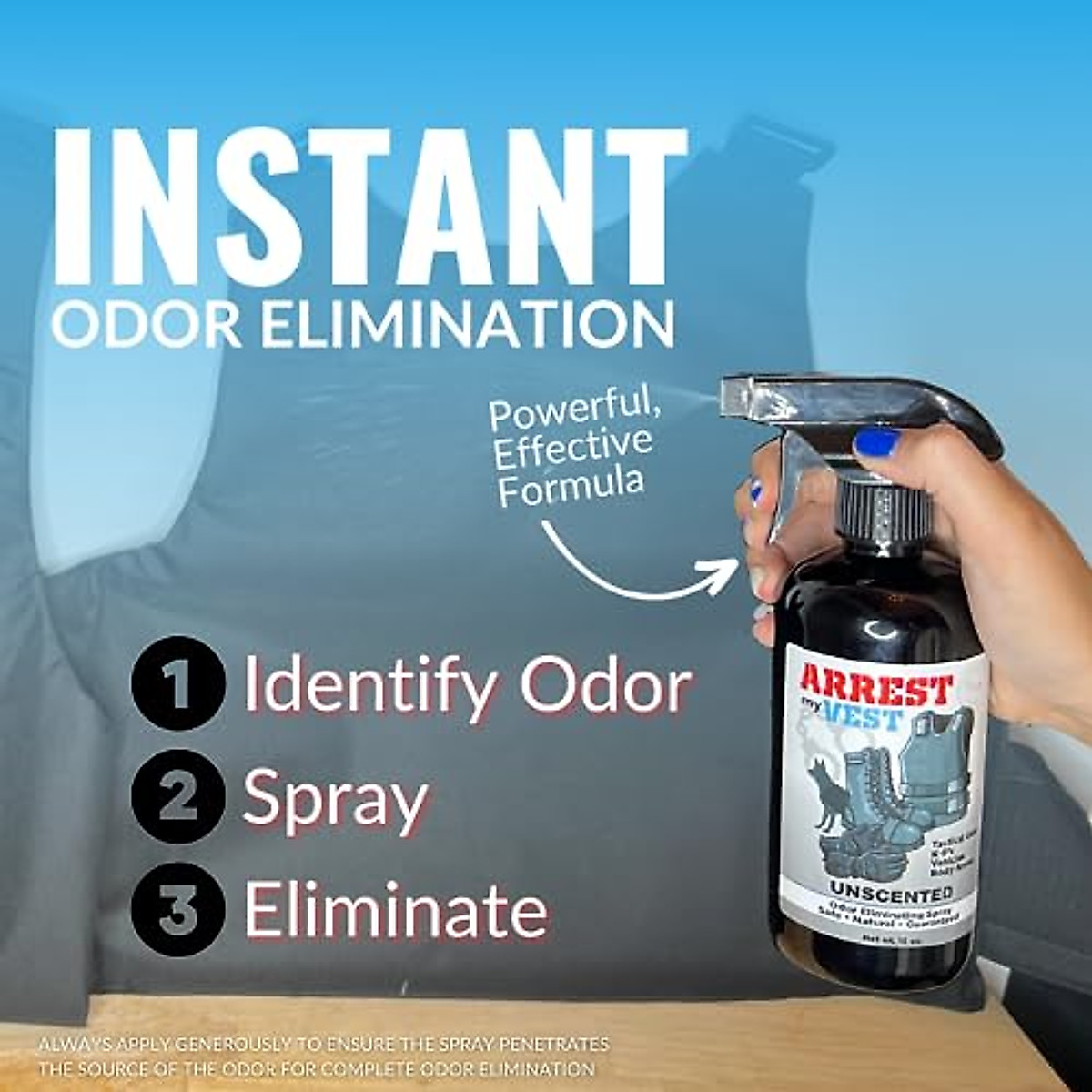 Arrest My Vest Military and Police Grade Odor Eliminating Spray for Body Armor Odor, Tactical Gear. Safe on K9's. Safe on All Ballistic Vests and Fabrics - New Stressless Fragrance - 2 16 oz Bottles