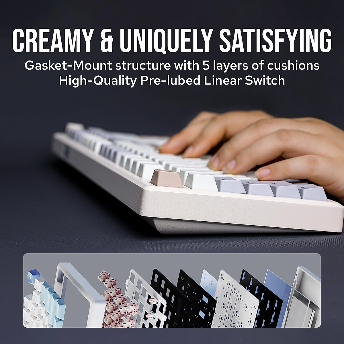 EPOMAKER Galaxy100 QMK/VIA Wireless Gaming Keyboard, Aluminum Shell, Bluetooth/2.4Ghz/USB-C, Pre-Lubed Hot-Swappable Linear Switches, NKRO, RGB Backlit (Creamy White, Marble White Switch)