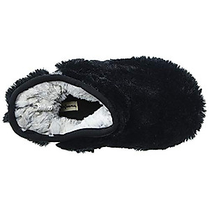 Dearfoams Unisex-Kid's Charlotte faux faux fur Bootie Slipper, Black, 2-3 Big
