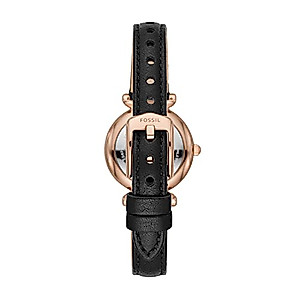 Fossil Women's Carlie Mini Quartz Stainless Steel and Leather Three-Hand Watch, Color: Rose Gold, Black (Model: ES4700)