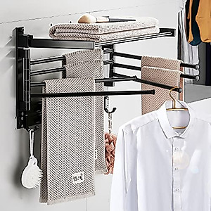 Clothes Drying Rack Wall Mounted, Laundry Drying Rack Clothing, Drying Racks for Laundry with Swivel Towel Arms and Hanging Hooks, Space Organization for Laundry Room, Bathroom, Aluminum, 24IN