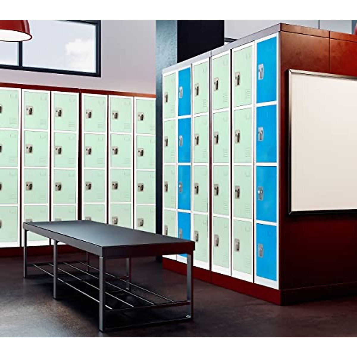 AdirOffice Large School Locker with 4 Doors 4 Hooks Storage Locker - Metal Storage Locker Cabinet Ideal for School, Garage, Office Lockers - (4 Door, Misty Green)