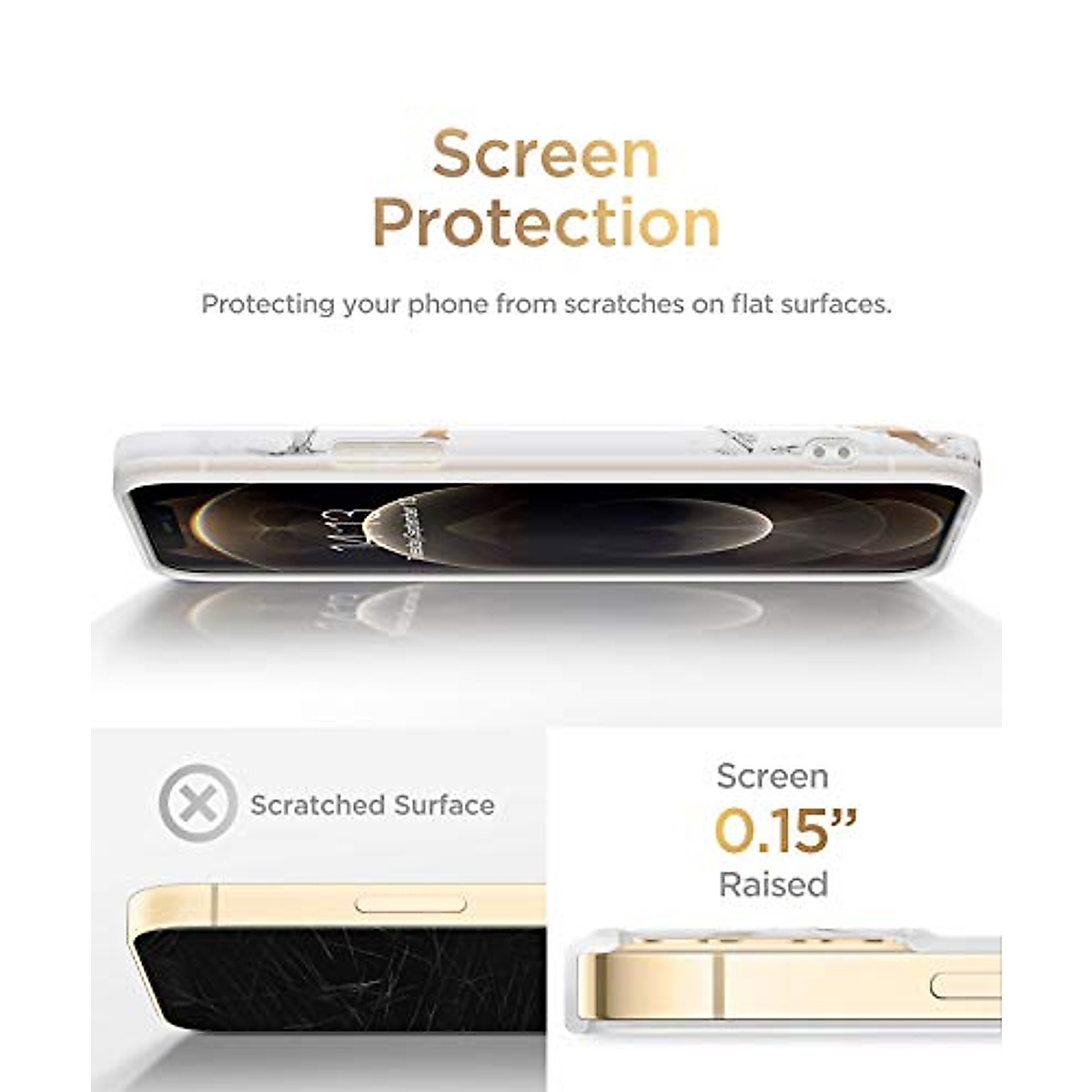 GVIEWIN Compatible with iPhone 12 Pro Max Case 6.7 Inch 2020, Marble Ultra Slim Thin Glossy Soft Shockproof TPU Rubber Stylish Flexible Protective Cover for iPhone 12 Pro Max (White/Gold)