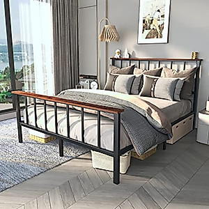 IMUsee Queen Size Metal Platform Bed Frame with Headboard, Heavy Duty, Mattress Foundation, Multi-Directional Support, No Box Spring Needed, Easy Assembly, Noise Free, Black
