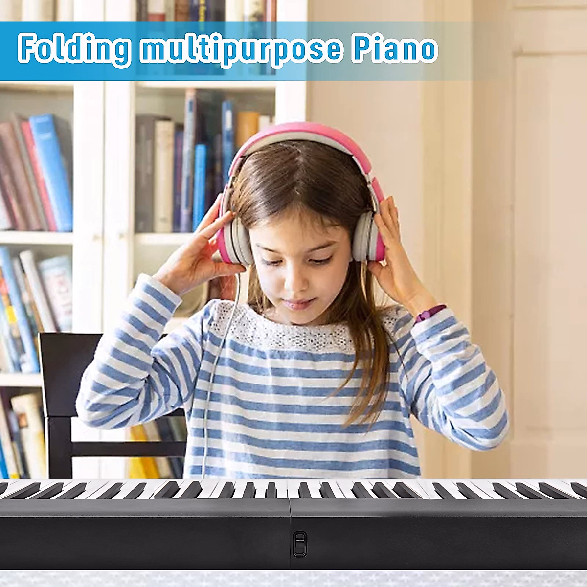 88 Key Foldable Digital Piano Keyboard,Full Size Semi Weighted Keys Bluetooth Keyboard Portable Electronic Piano with Pedal, piano bag,charger,Bluetooth MIDI,music stand for all ages