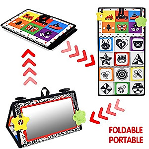 Dr.Rapeti Tummy Time Floor Mirror for Baby Infant Toddler Kids Black and White High Contrast Baby Toy with Teethers Floor Activity Toy Washable Non-Toxic