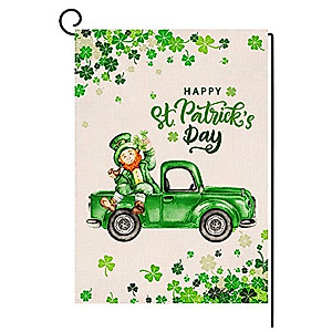 St. Patrick's Day Shamrock Truck Garden Flag Vertical Double Sided Spring Green Farmhouse Burlap Yard Outdoor Decor 12.5 x 18 Inches